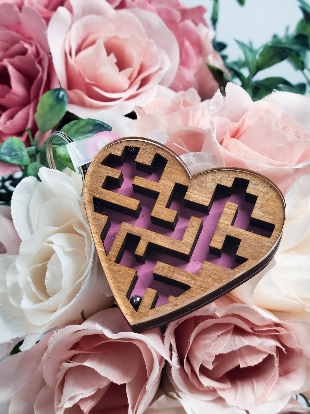 You Are A-maze-ing Heart Puzzle Keychain Wooden and Acrylic Heart Maze ...