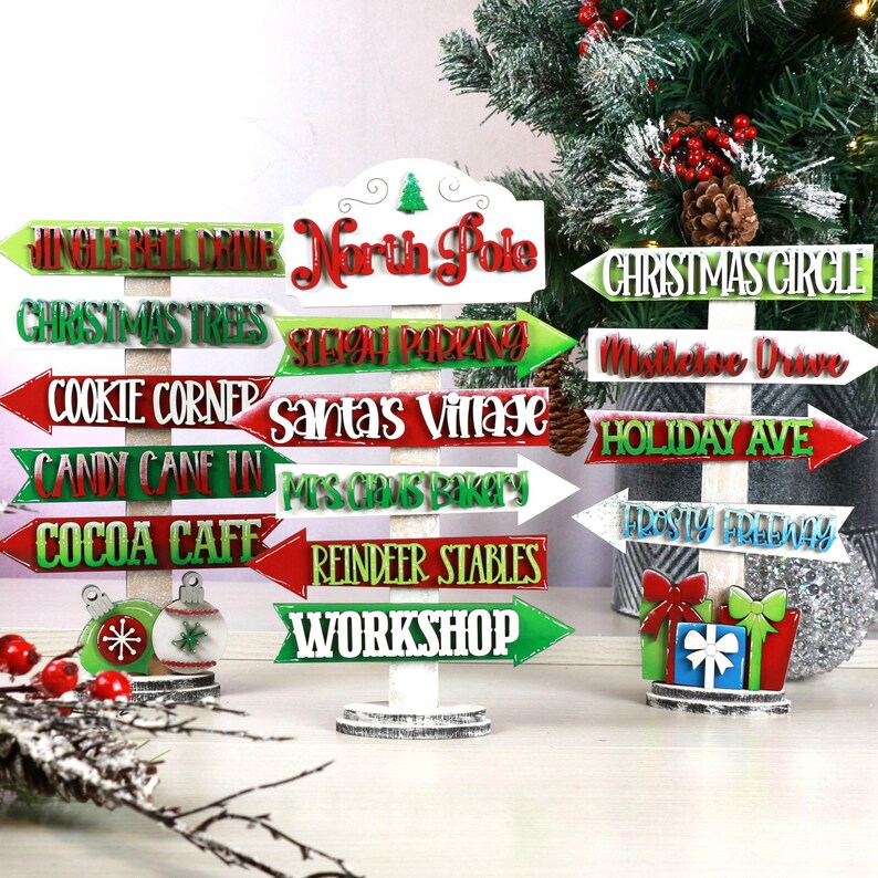 Whimsical Handpainted North Pole Direction Signs for Christmas Shelf or ...