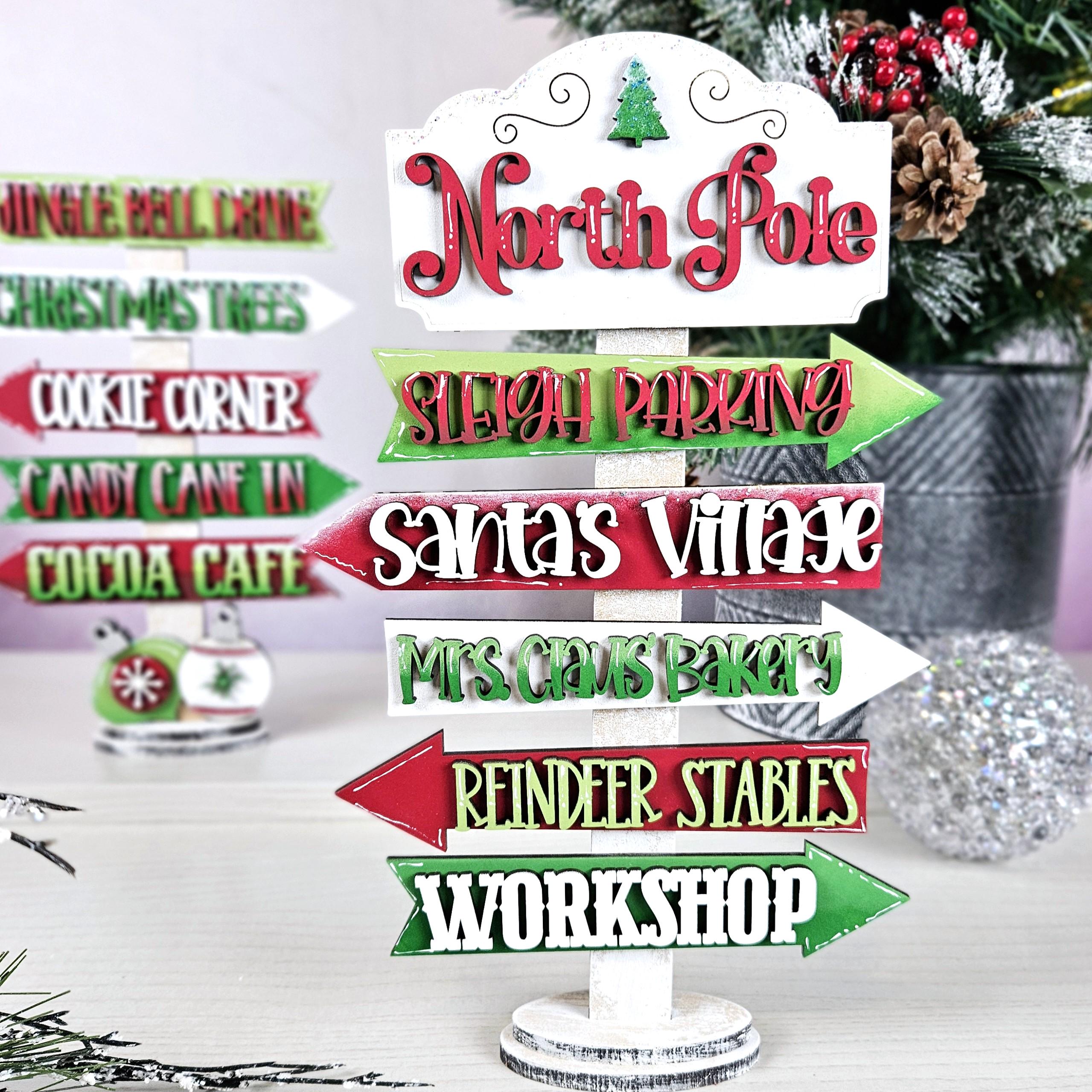 Whimsical Handpainted North Pole Direction Signs for Christmas Shelf or ...