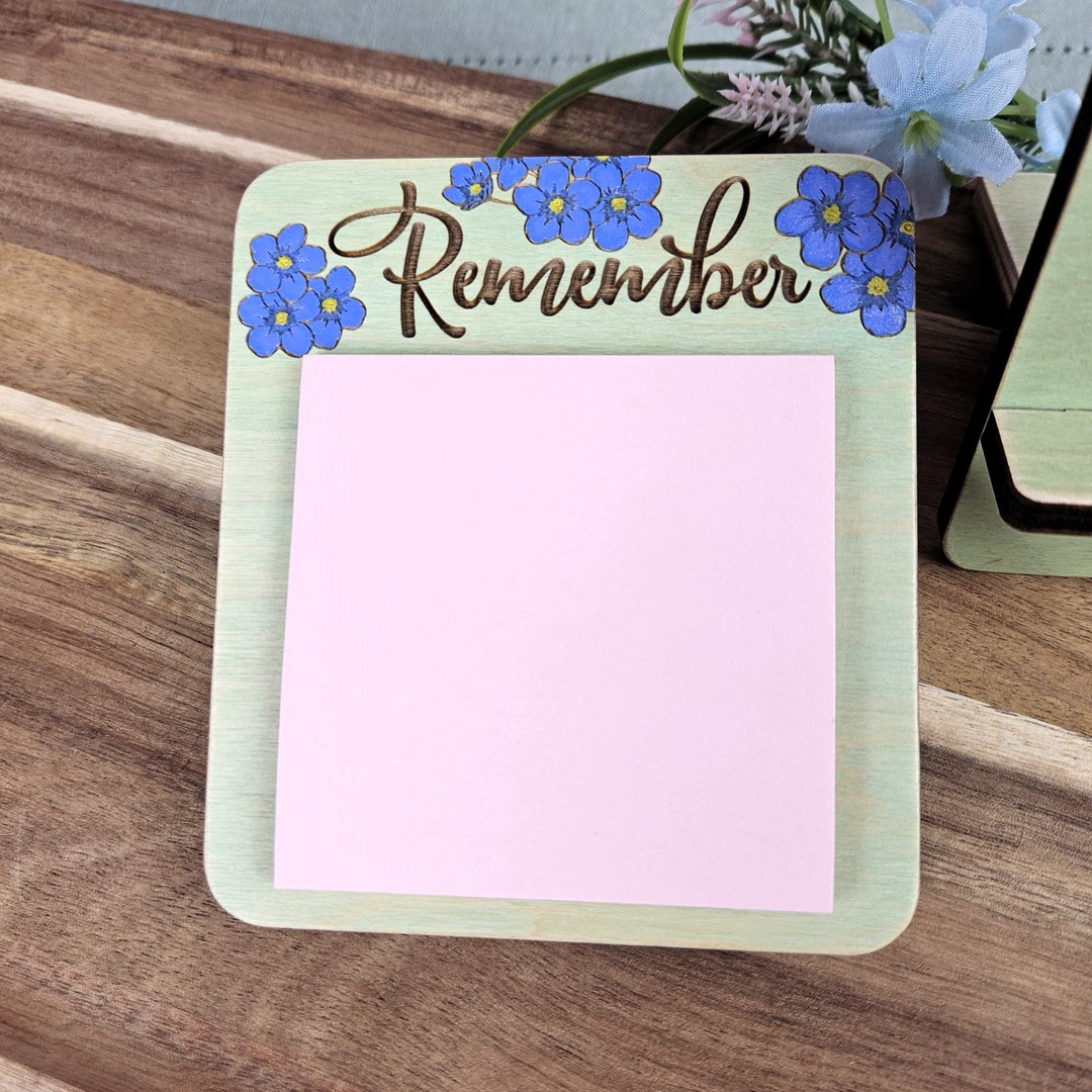 Handpainted and Engraved Wood Sticky Note Pad Holder Remember Forget Me ...