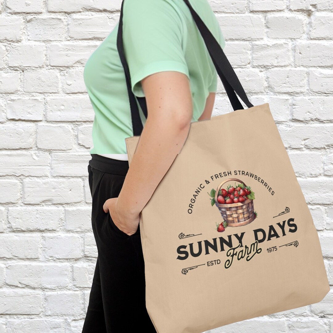 Retro Aesthetic Strawberry Farm Canvas Tote Bag, Gardeners Gift ...