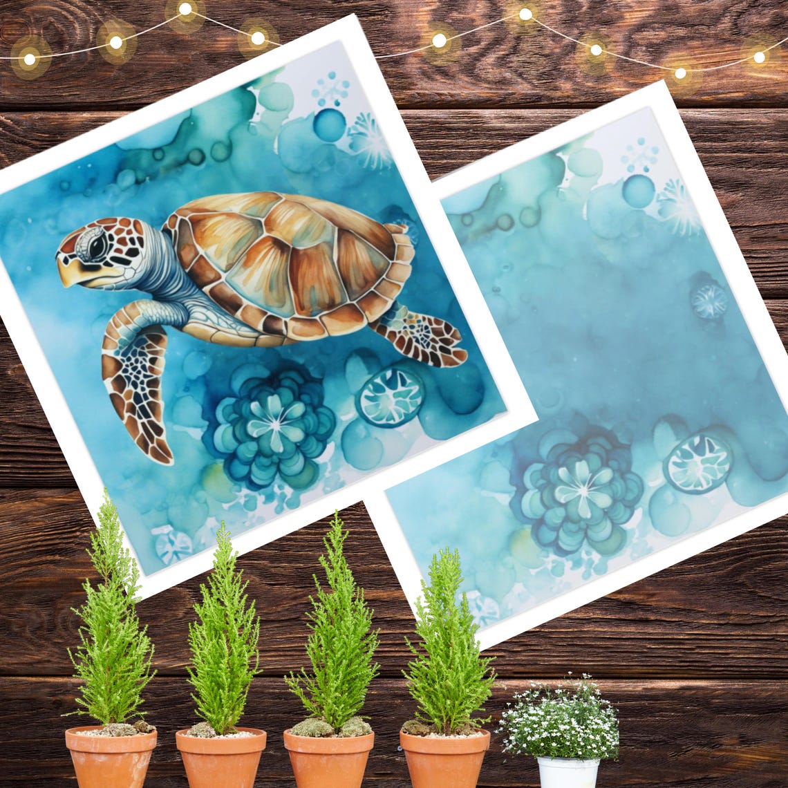 Blue Watercolor Sea Turtle Note Cards, Blank Turtle Note Card Set ...