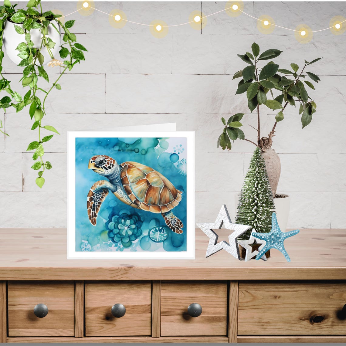 Blue Watercolor Sea Turtle Note Cards, Blank Turtle Note Card Set ...