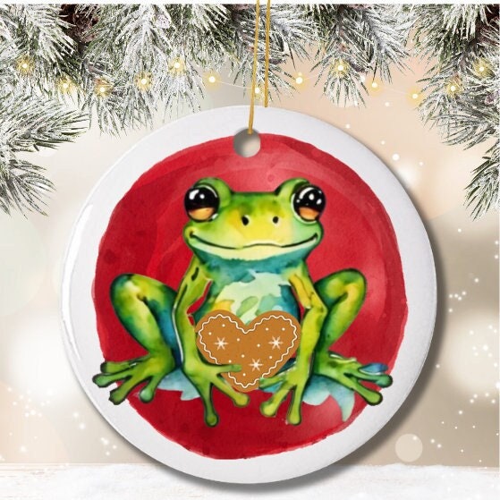 Cute Frog Gingerbread Heart Cookie Ceramic Christmas Ornaments, Frog ...
