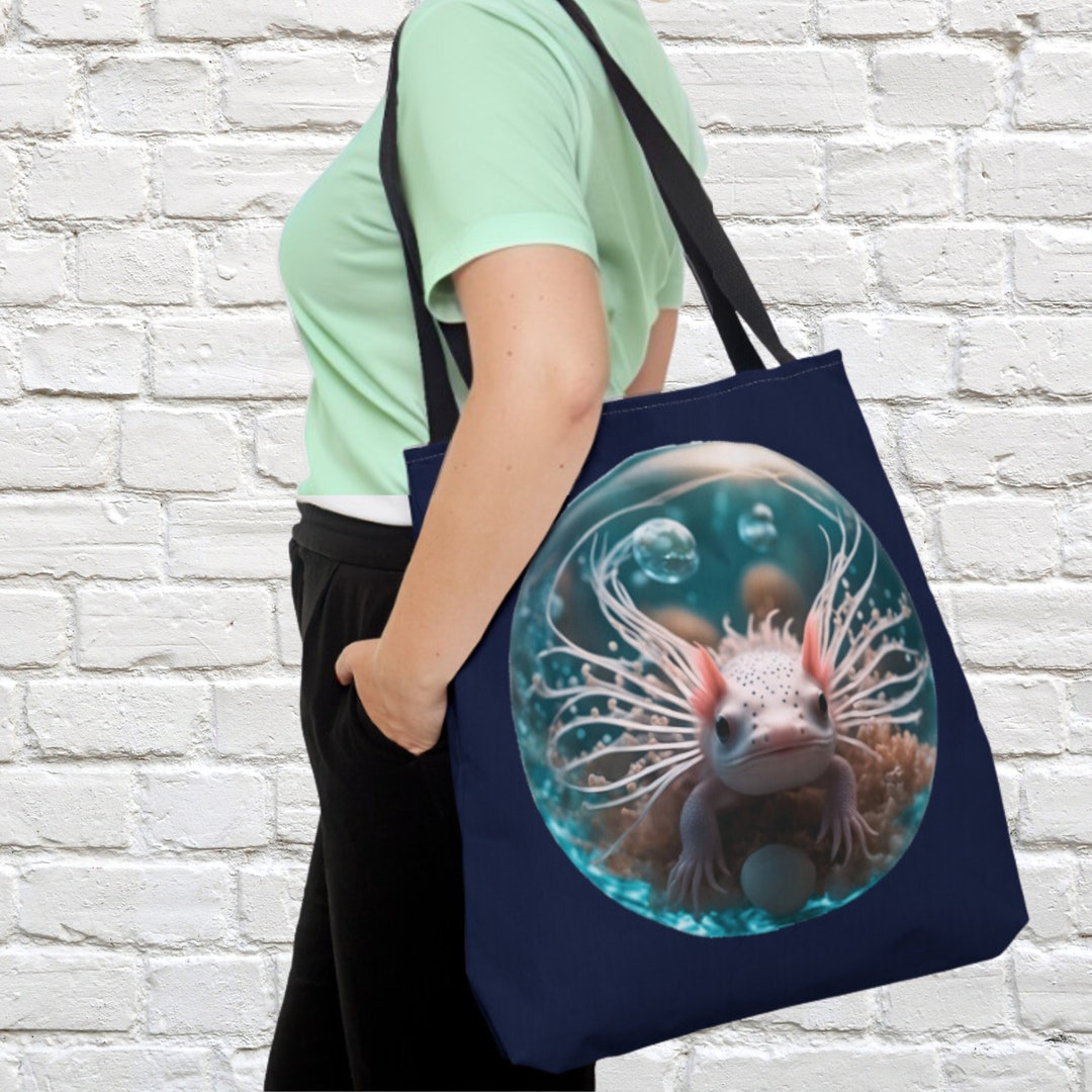 Axolotl Canvas Tote Bag, Unique Artsy Nature Inspired Purse, Amphibian ...