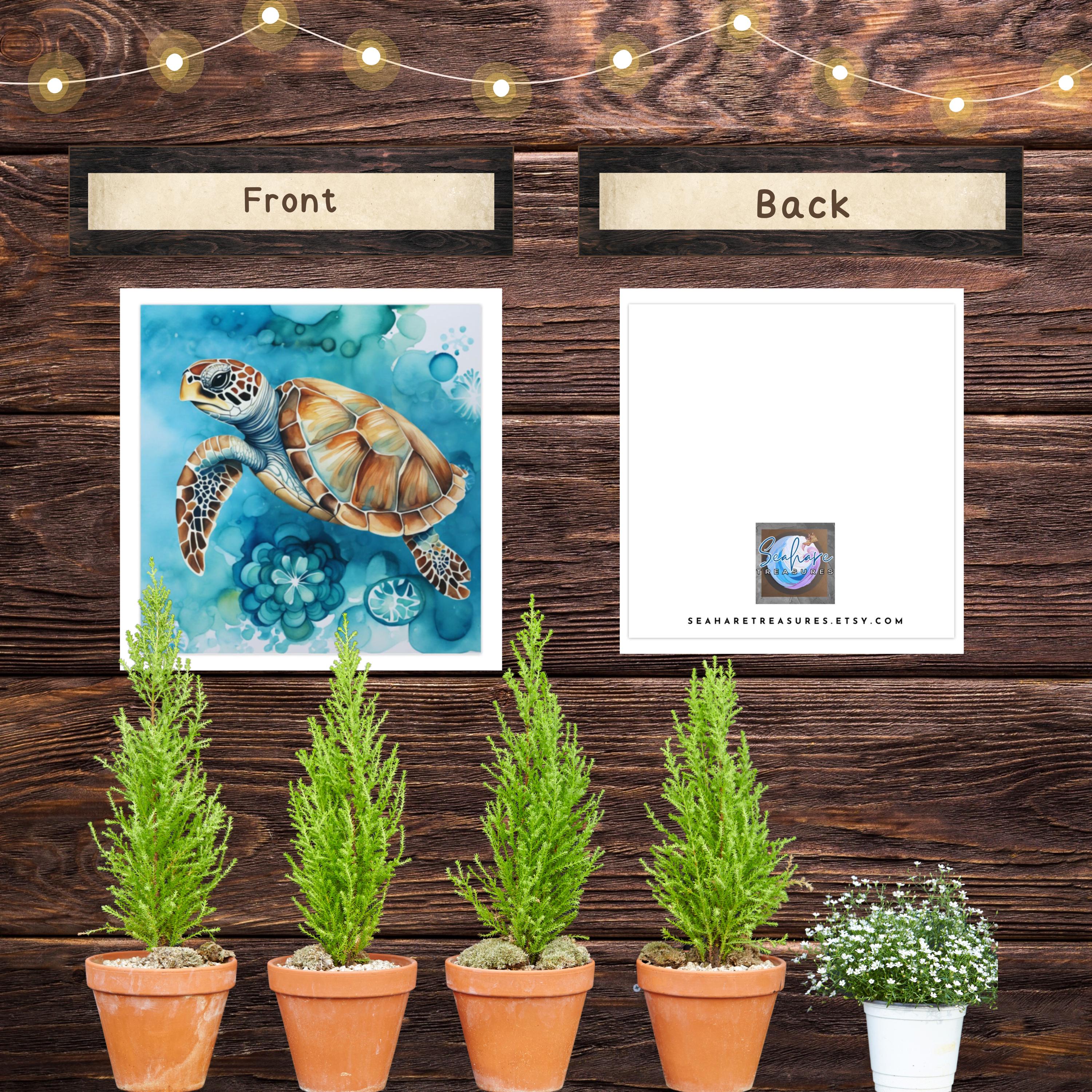 Blue Watercolor Sea Turtle Note Cards, Blank Turtle Note Card Set ...