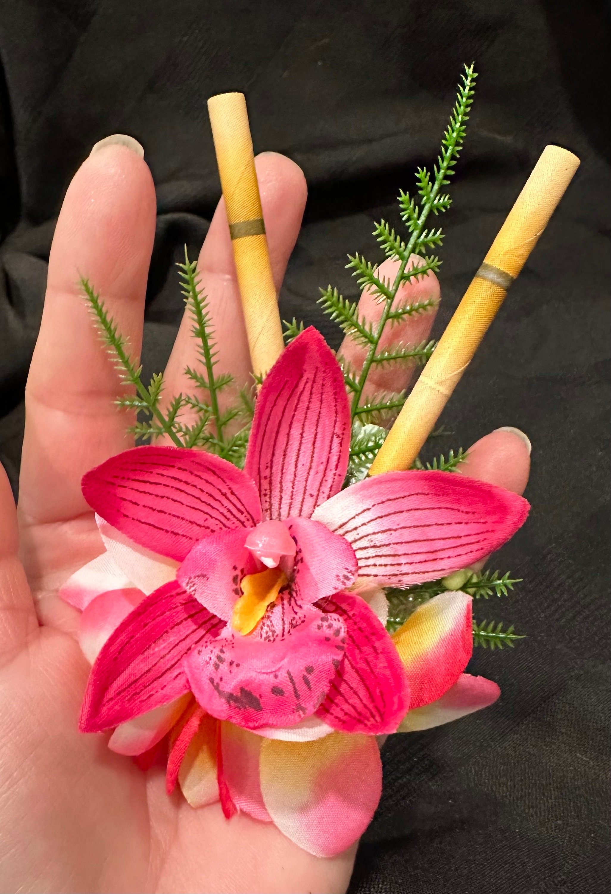 Pink Orchids Small Tiki Hair Clip With Bamboo Straws, Tiki Bar, Tiki ...