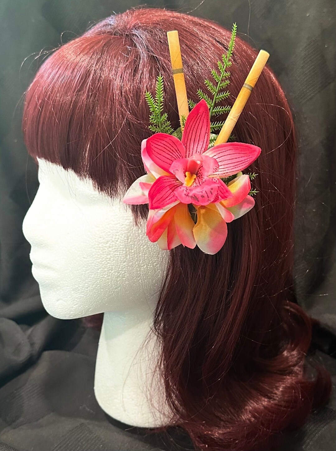 Pink Orchids Small Tiki Hair Clip With Bamboo Straws, Tiki Bar, Tiki ...