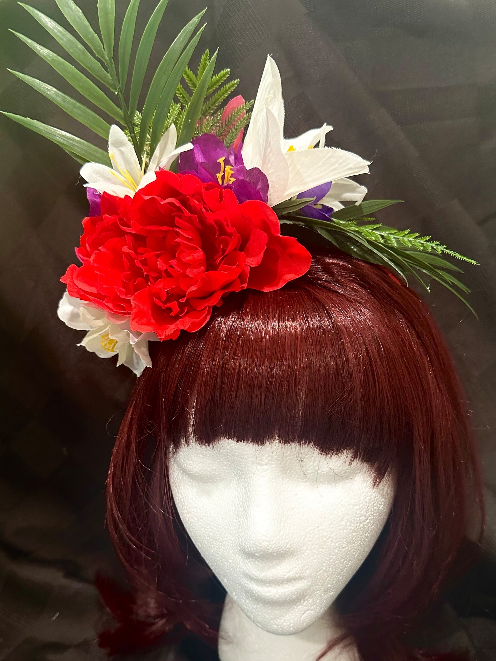 Red and White Tiki Flower Headband With Palm, Floral Crown, Pin Up ...