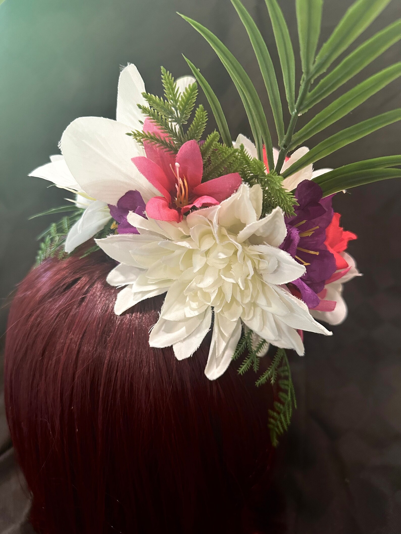 Red and White Tiki Flower Headband With Palm, Floral Crown, Pin Up ...
