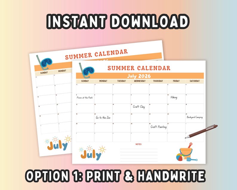 Fillable & Printable Summer Calendars May 2026, June 2026, July 2026 ...