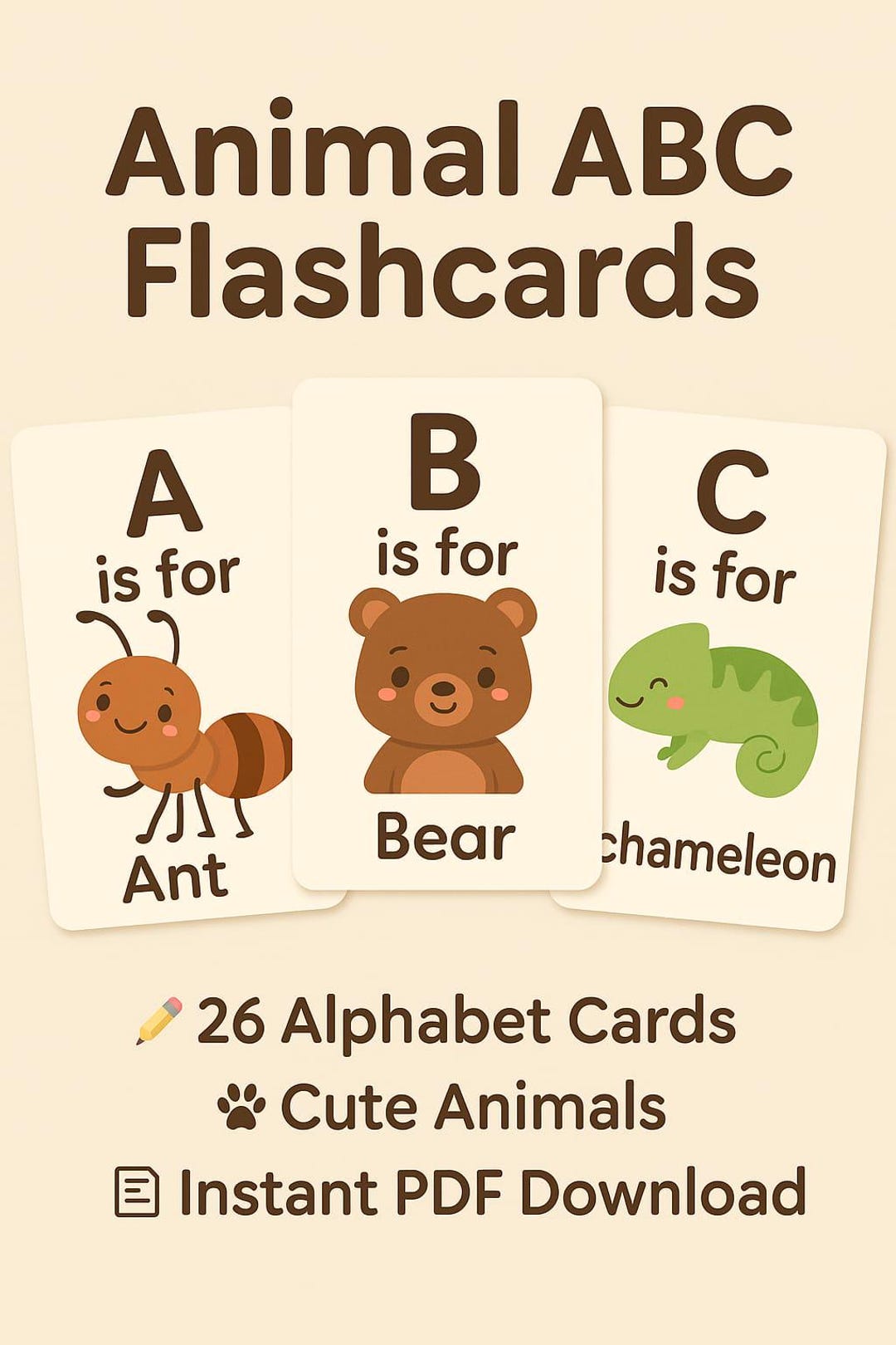 Animal ABC Flashcards – A to Z Alphabet Cards for Kids – Cute Animal ...