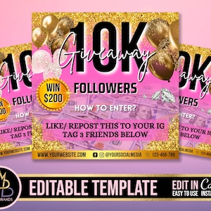 Giveaway Flyer, Social Media Template, Editable Canva Template, DIY ...