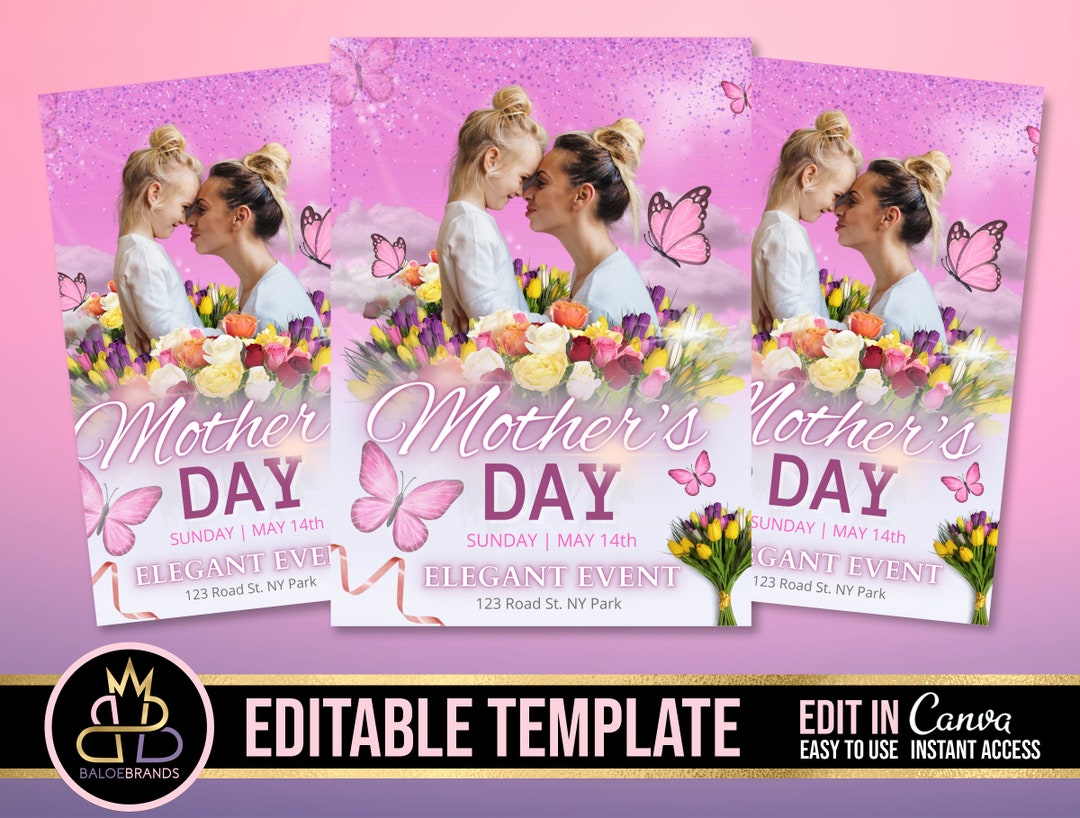 Mother's Day Editable Event Invite Flyer, DIY Canva Template, Mothers ...