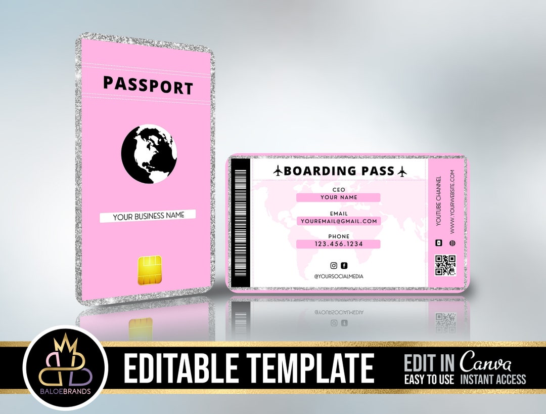 PASSPORT BUSINESS Cards, Boarding Pass Business Cards, DIY Canva ...