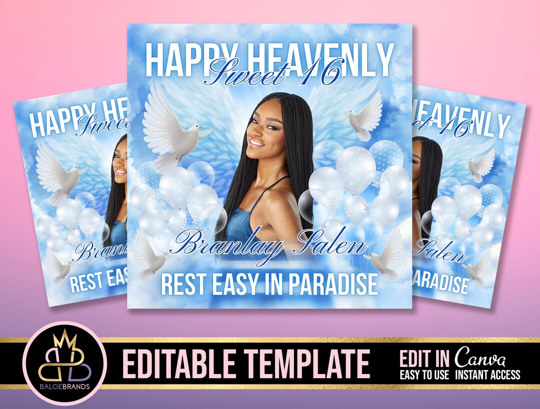 Heavenly Birthday Flyer, Editable Memorial Birthday Flyer, Funeral ...