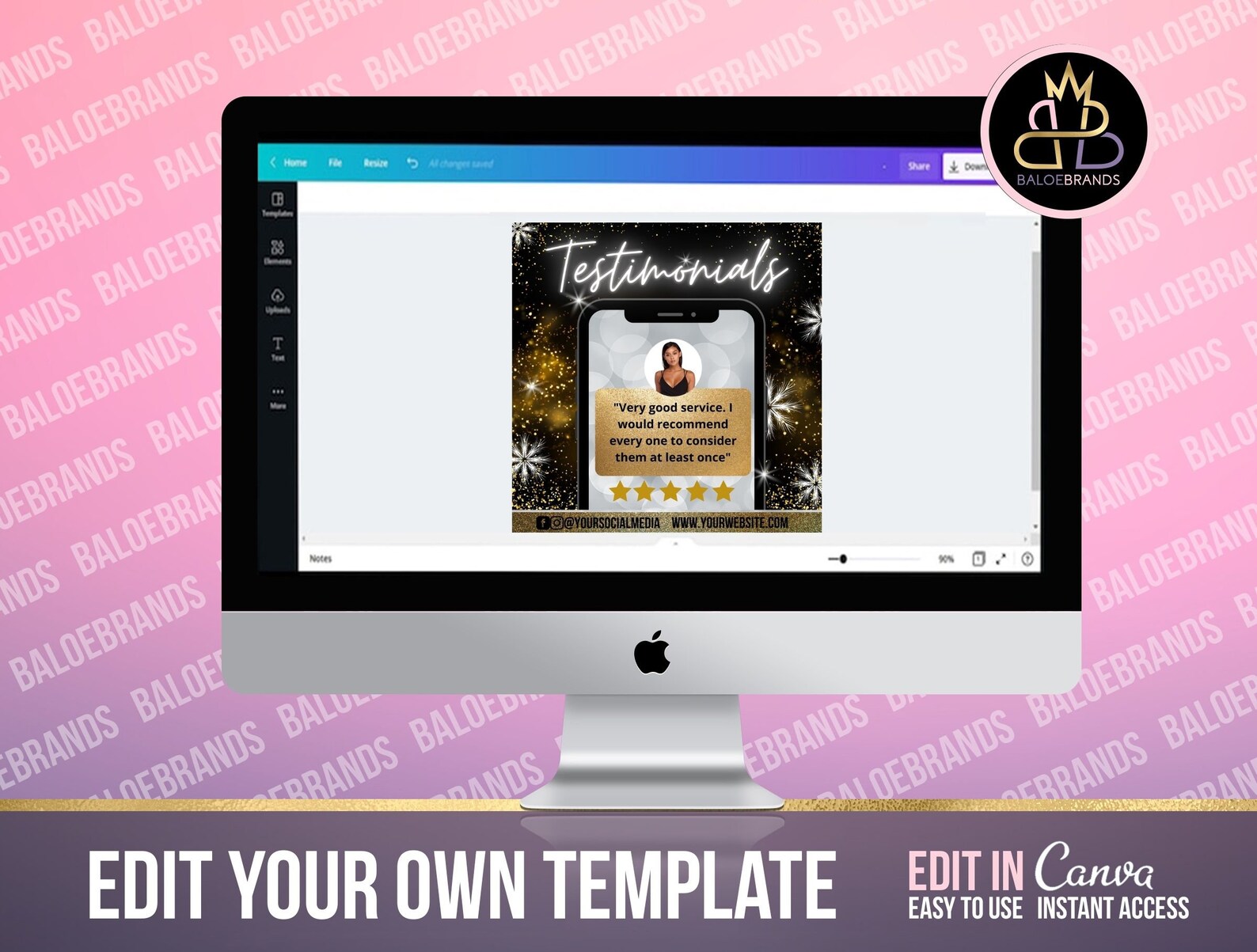 Customer Review, Social Media Flyer, Instagram Flyer, Pink Gold, Canva ...