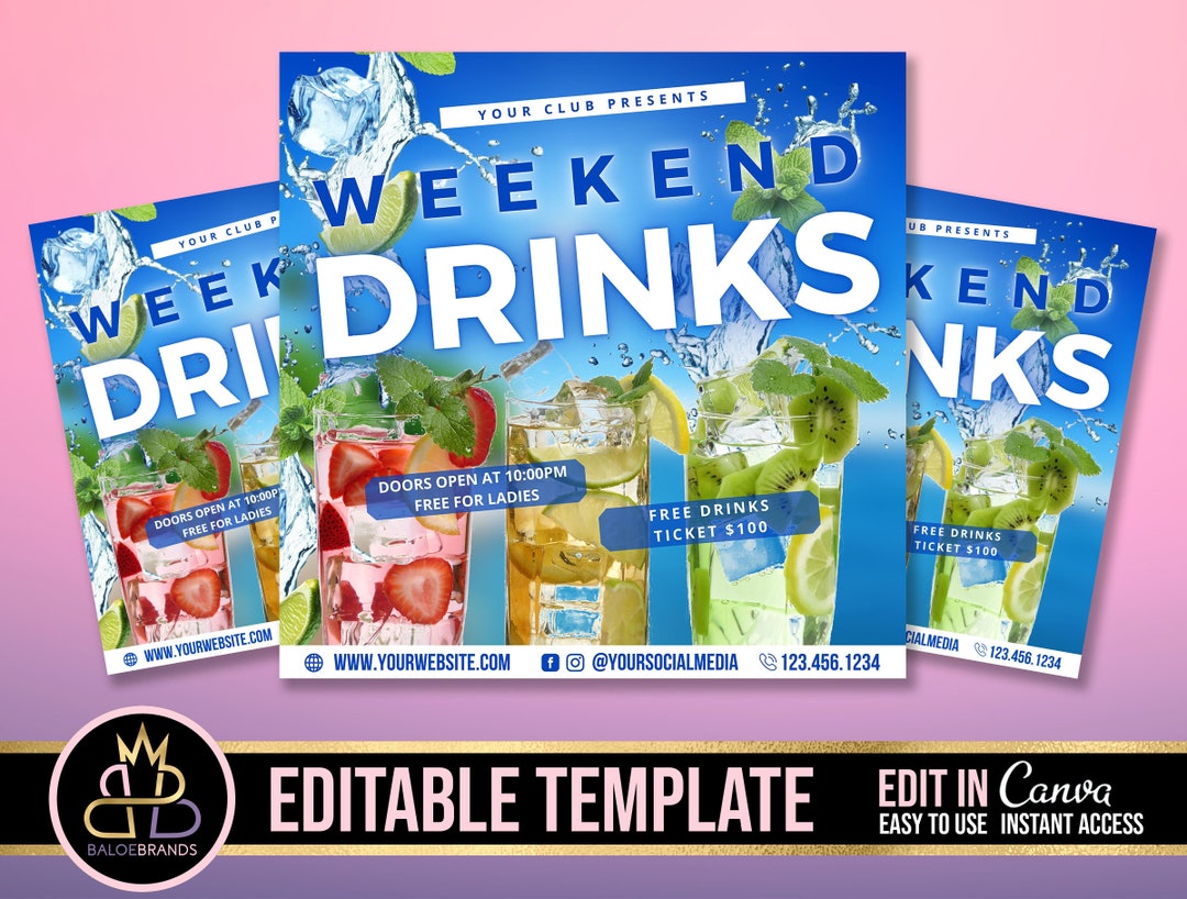 DIY Club Flyer Template, Weekend Drinks Flyer Editable Canva Template ...