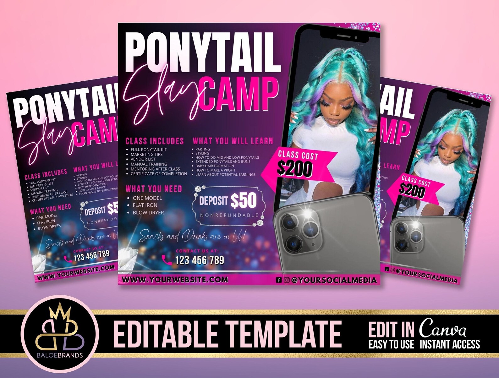 Ponytail Slay Hair Class Flyer, Social Media Flyer, Hair Wig Class ...
