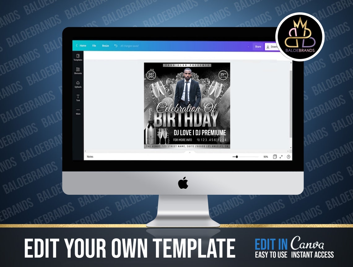 Editable Social Media Flyer, DIY Canva Template, Birthday Party Event ...