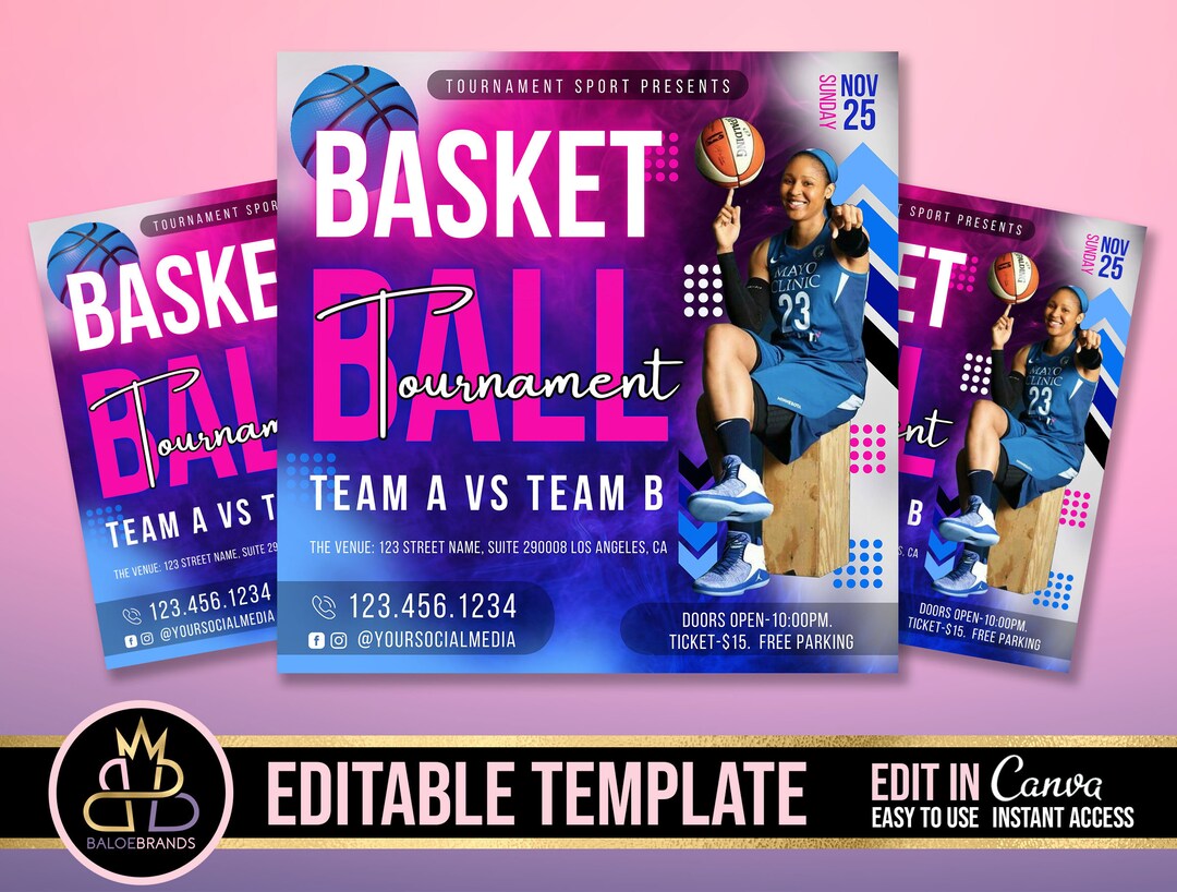 Basketball Flyer, Basketball Sport Flyer, Editable Canva Sport Template ...