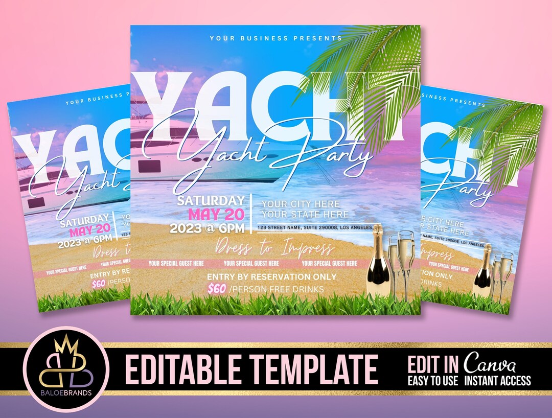 Yacht Party Flyer, Boat Yacht Invitation, Editable Template, Canva ...