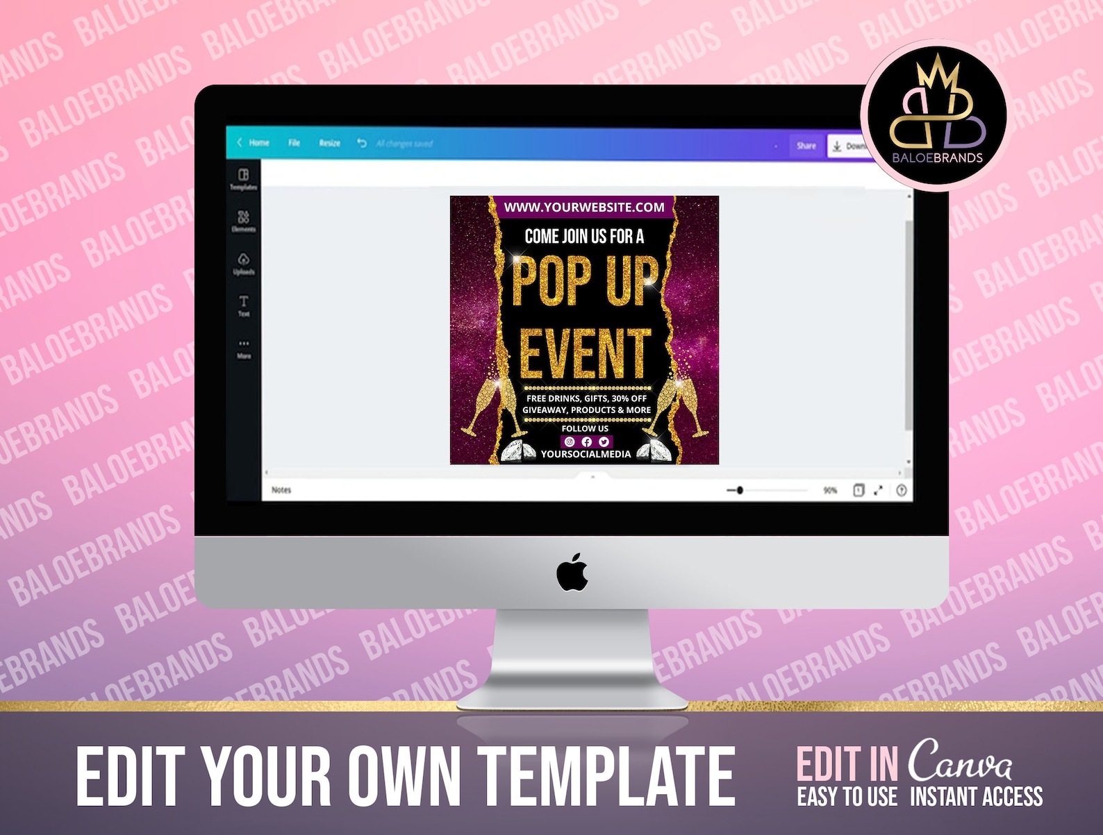 Editable Pop up Flyer, DIY Pop up FLYER, Purple Gold Canva Template ...