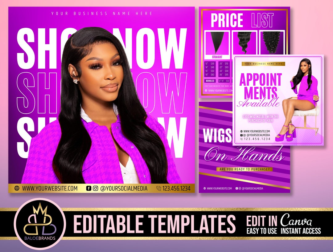 WIG BUNDLE, Hair Editable Social Media Flyers, Hair Appointment Flyer ...