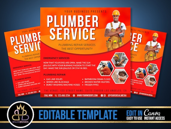 Plumbing Flyer DIY Canva Plumbing Flyer Template Editable - Etsy
