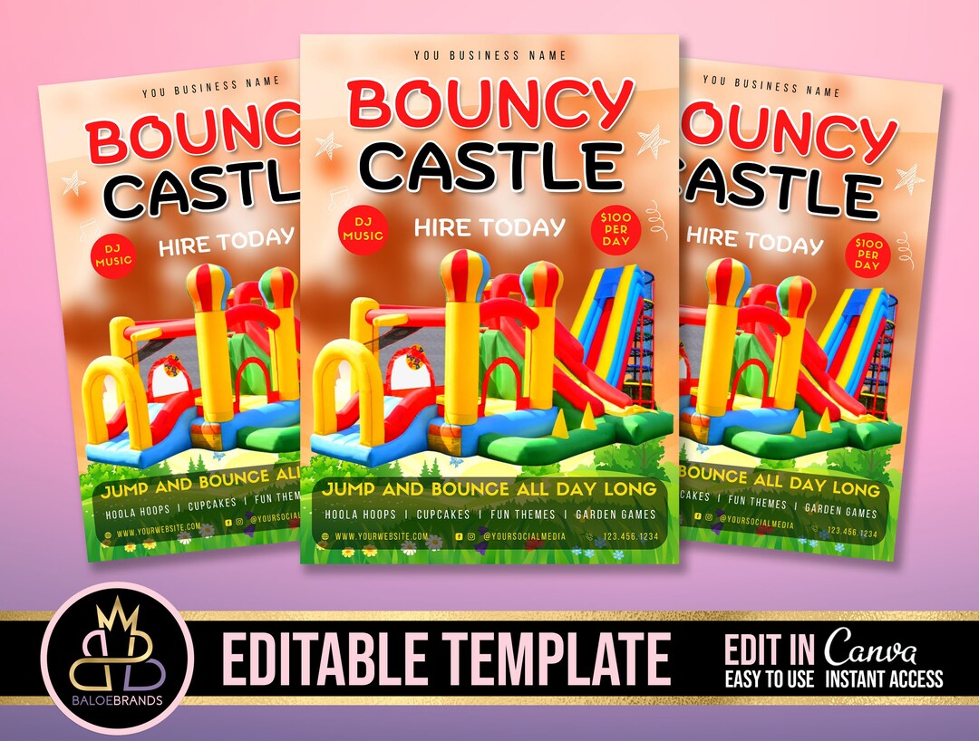 Bouncy House Flyer, Editable Social Media Flyer, Bouncy Castle Rental ...