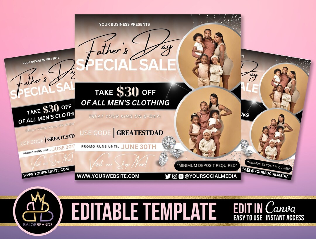 Father's Day Sale Flyer, Fathers Day Editable Social Media Flyer, DIY ...