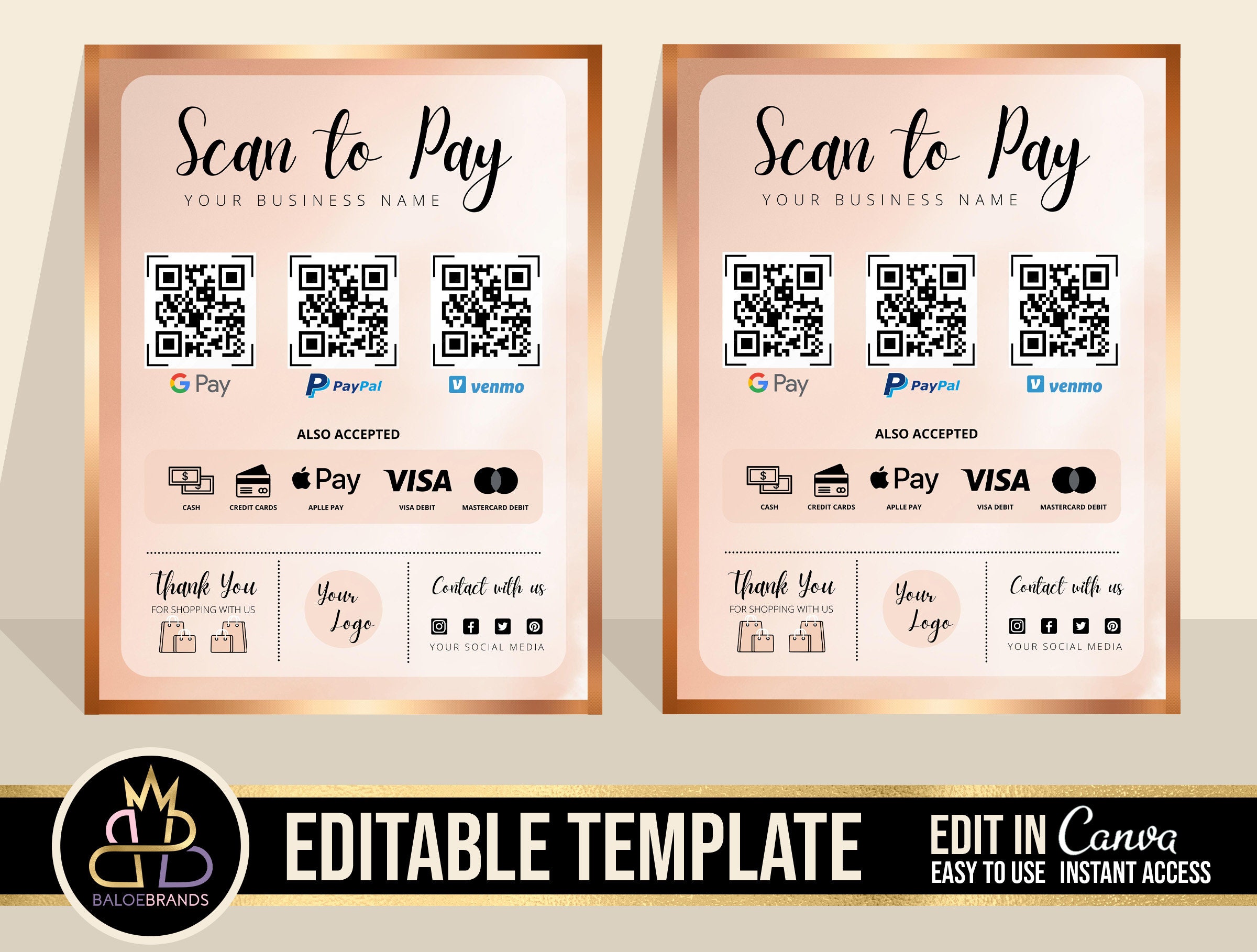 Scan to Pay Template Editable Template Canva Template Salon - Etsy