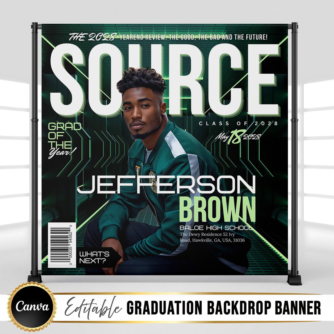 Custom Graduation Backdrop, Grad Prom Decor, Editable Canva Backdrop ...