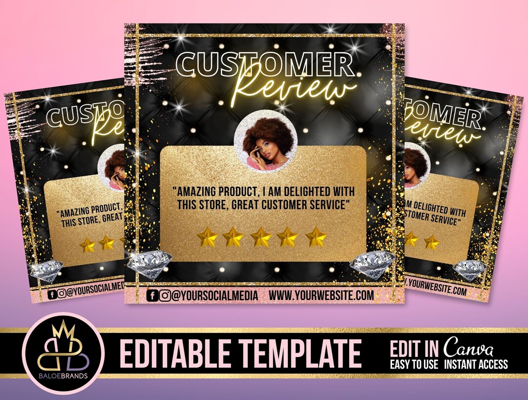 Customer Review, Social Media Flyer, Instagram Flyer, Pink Gold, Canva ...