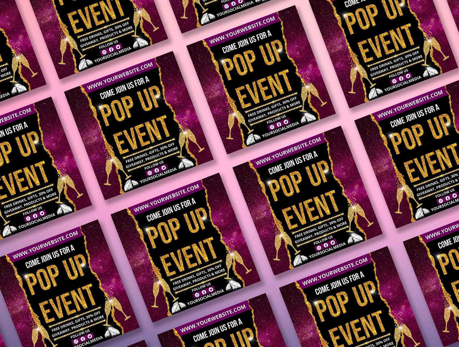 Editable Pop up Flyer, DIY Pop up FLYER, Purple Gold Canva Template ...