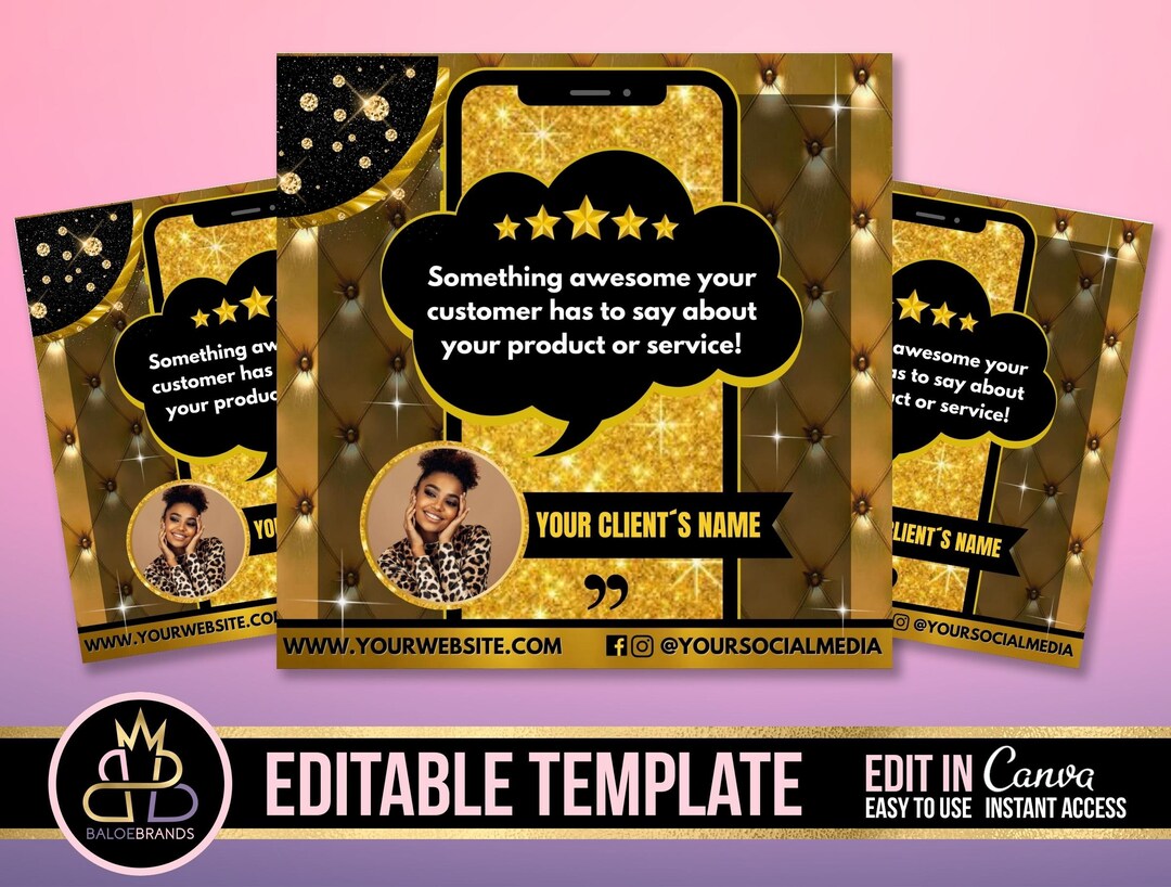 Customer Review, Social Media Flyer, Instagram Flyer, Pink Gold, Canva ...