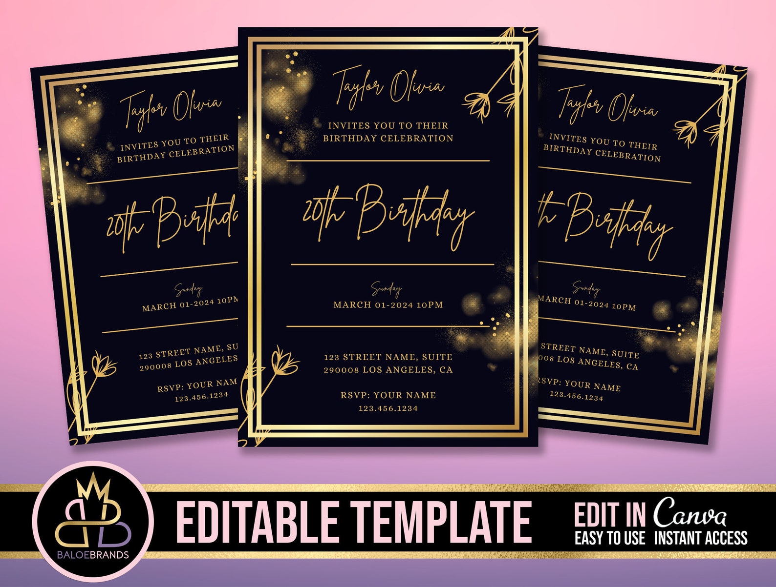 Editable Birthday Invitation, DIY Canva Template, Birthday Party Invite ...