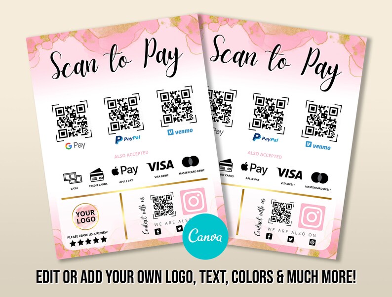 Scan to Pay Template Editable Template Canva Template Salon - Etsy