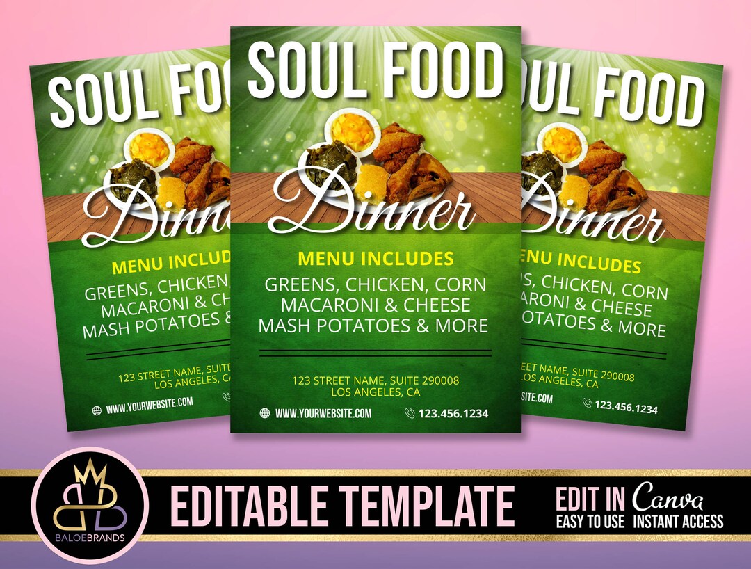 Soul Food Flyer, Editable Template, Food Dinner Fundraising Flyer, Fish ...