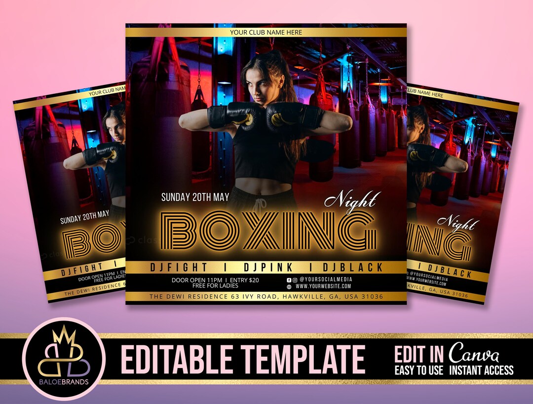 Editable Party Flyer Social Media, Boxing Night Flyer, Party Invitation ...