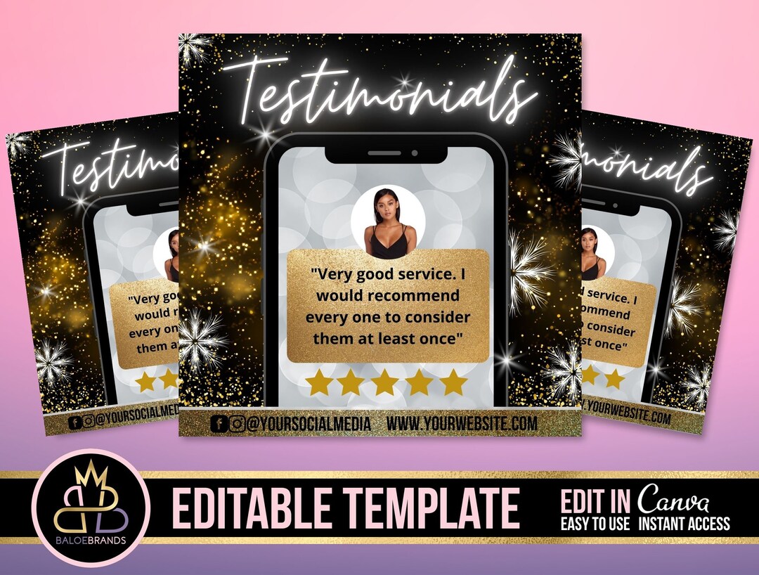 Customer Review, Social Media Flyer, Instagram Flyer, Pink Gold, Canva ...