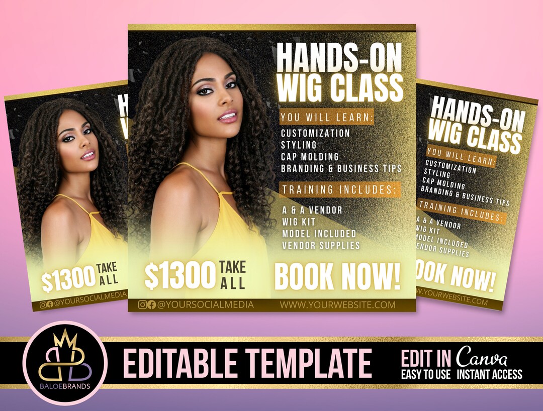 WIG Hair Editable Social Media Flyer, DIY Canva Template, Wig Course ...