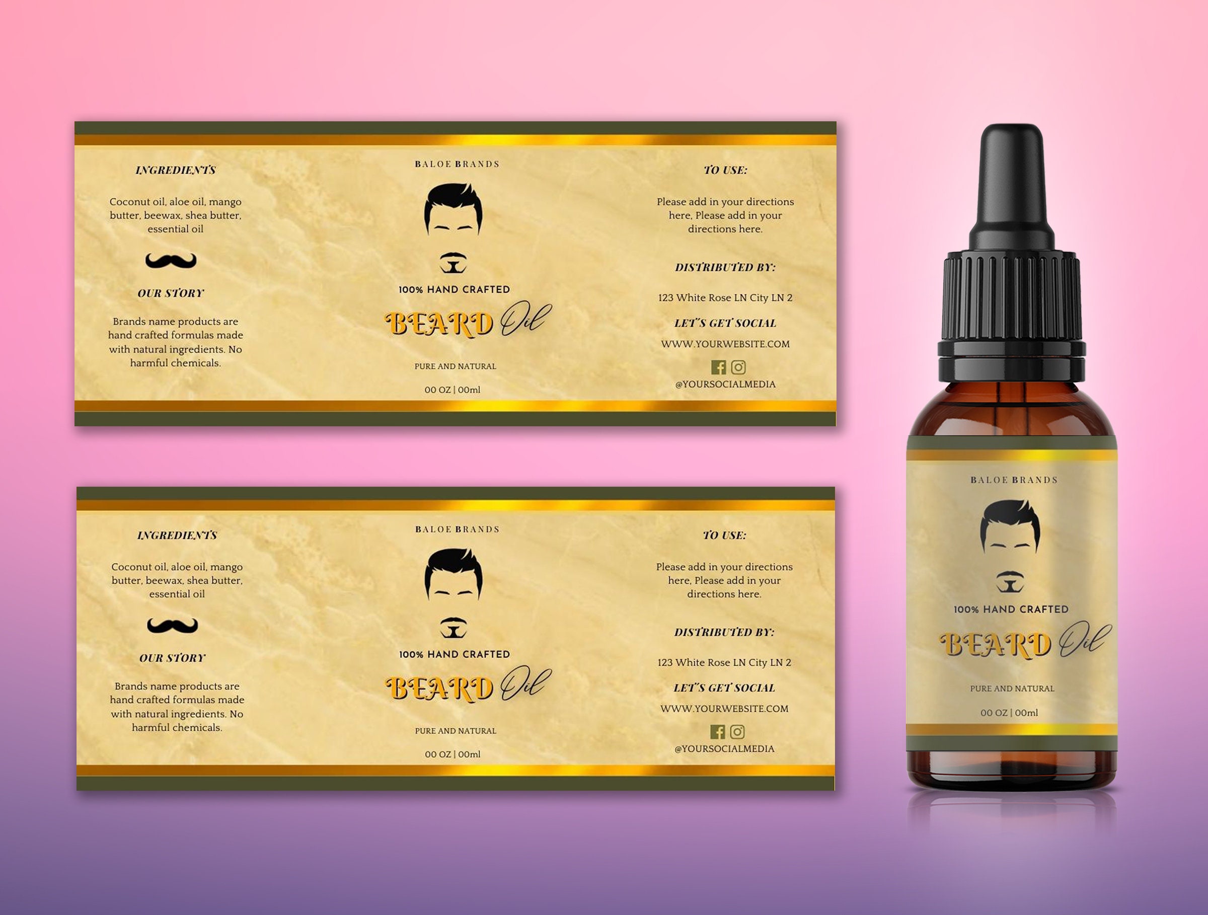 Beard Oil Label Template, Dropper Bottle Label, Beard Oil Bottle Label ...