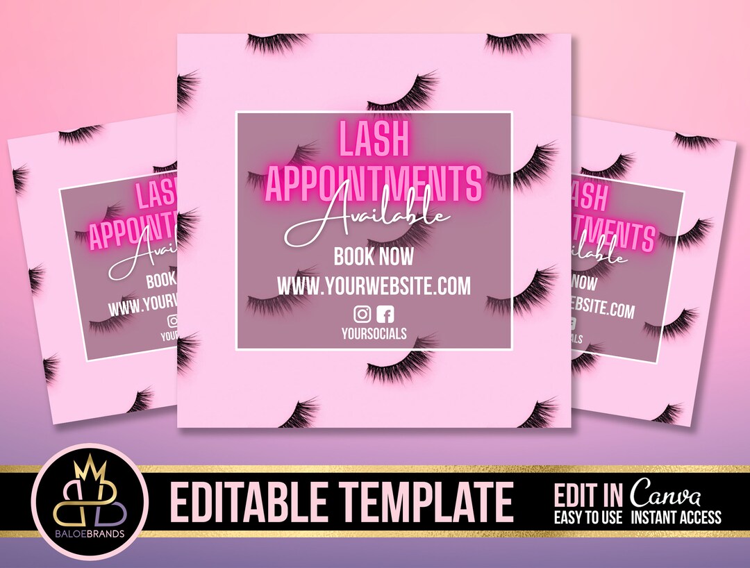 Editable Social Media Flyer Lash Lashes Canva, DIY Appointments ...