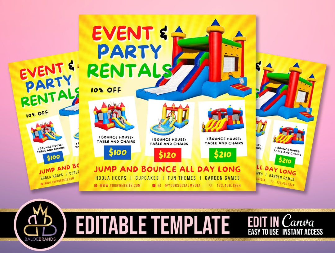 Bouncy House Flyer, Editable Social Media Flyer, Bouncy Castle Rental ...