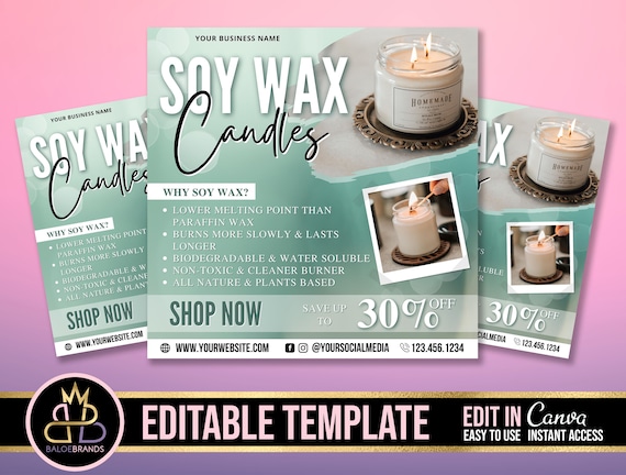 Soy Wax Candle Candles Editable Flyer Soy Wax Candles Flyer | Etsy