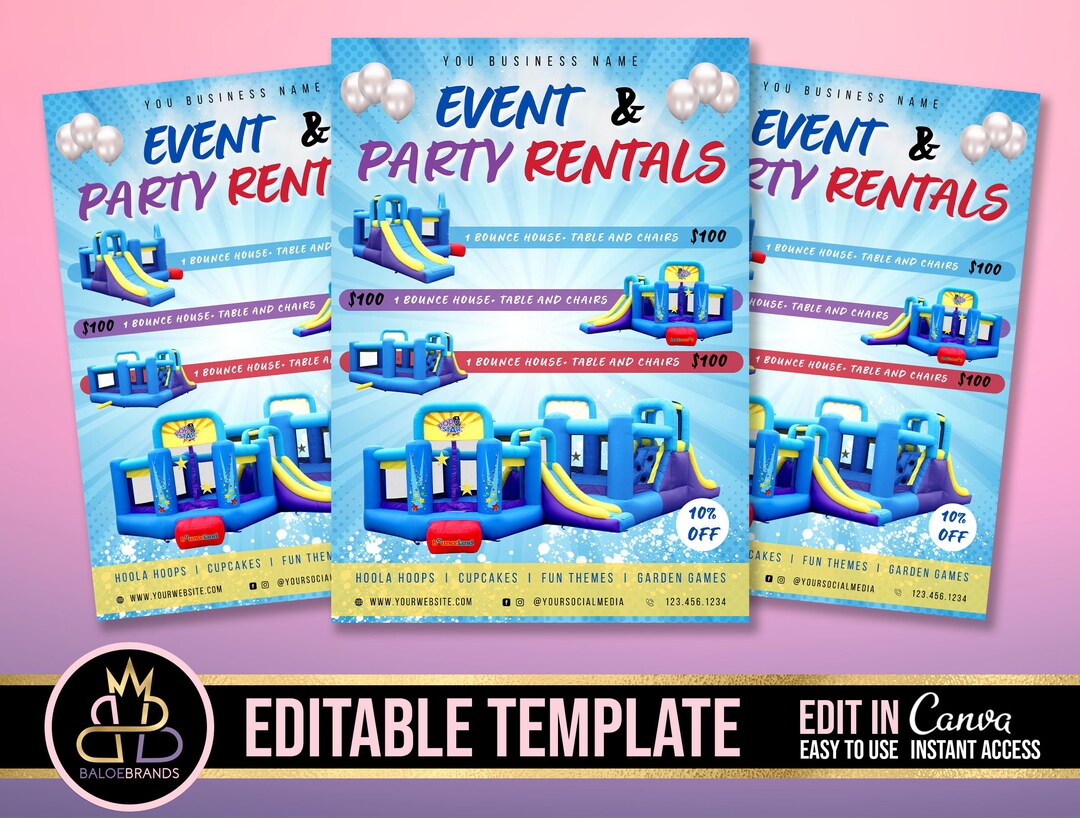 Bouncy House Flyer, Editable Social Media Flyer, Bouncy Castle Rental ...