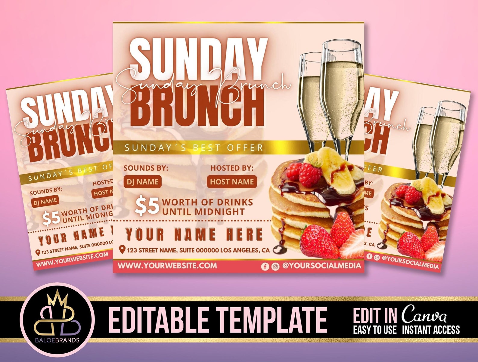 Sunday Brunch Flyer Editable Social Media Flyer Canva DIY - Etsy