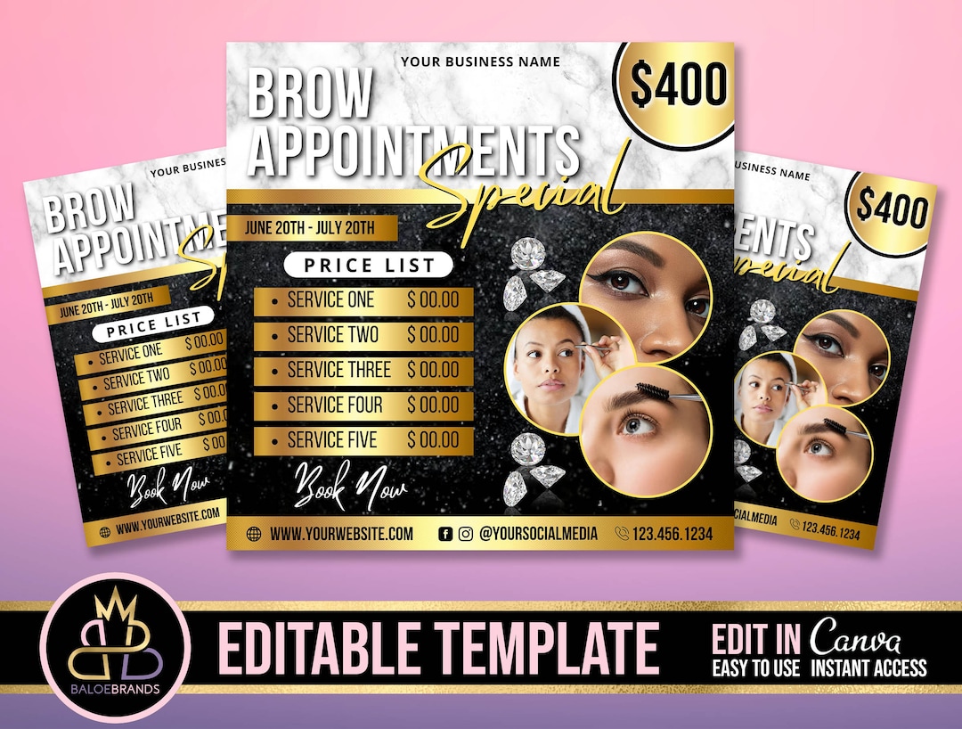 Editable Social Media Flyer Brow Brows Appointment, Lashes Canva ...