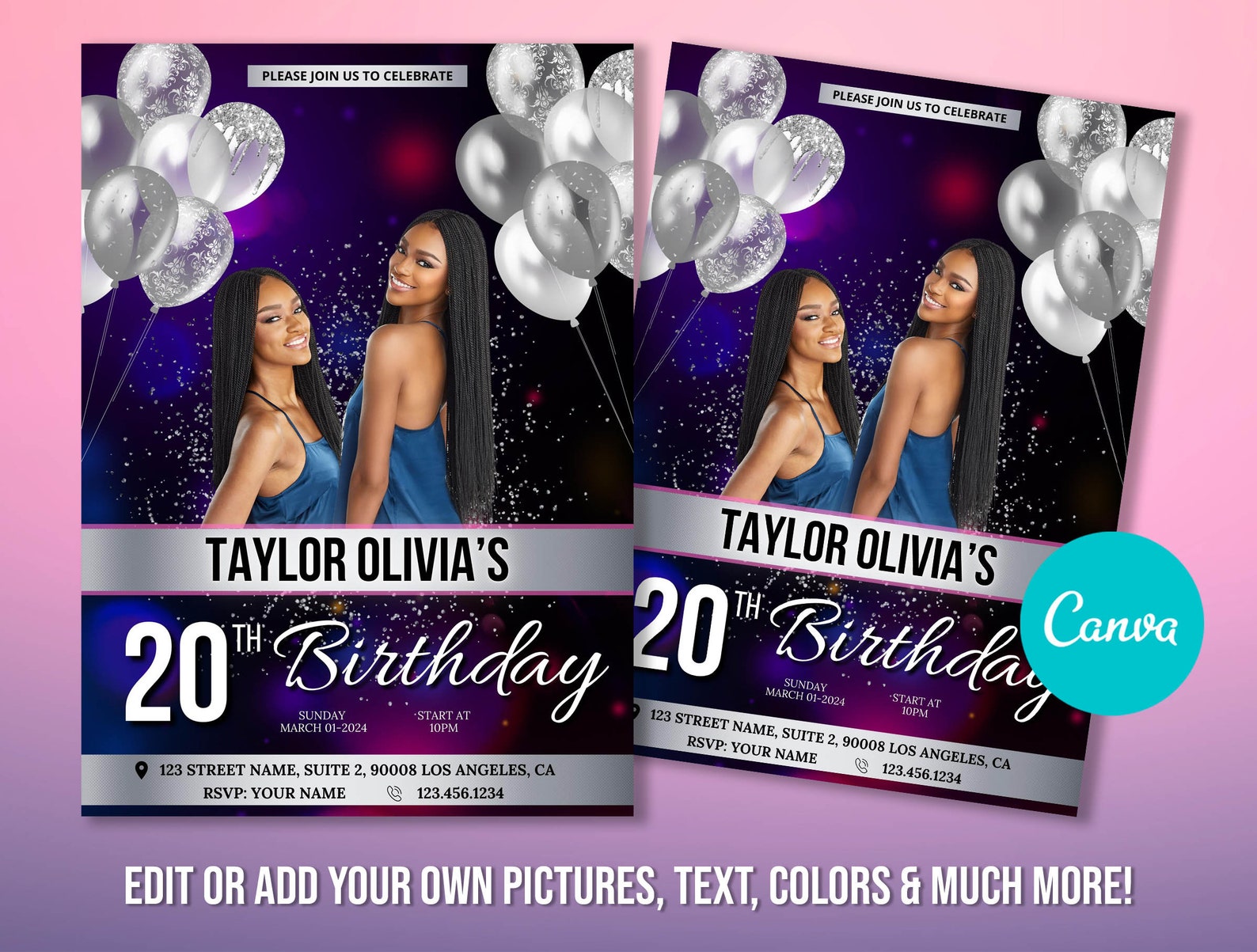 Editable Birthday Invitation, DIY Canva Template, Birthday Party Invite ...